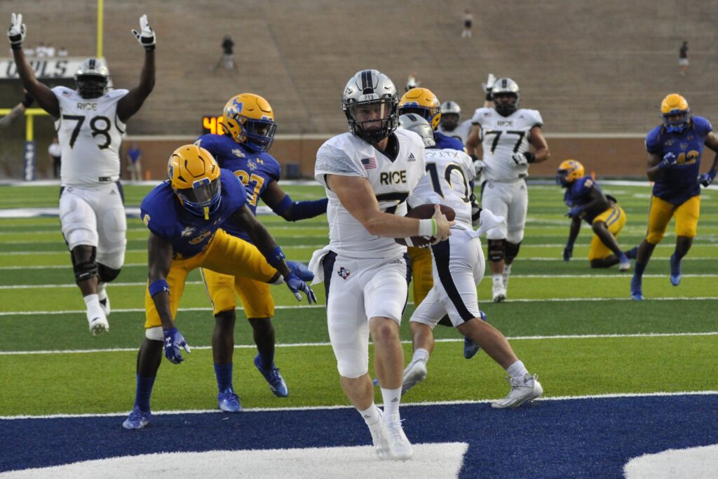 Rice Football turns in mirror image showing in rebound win