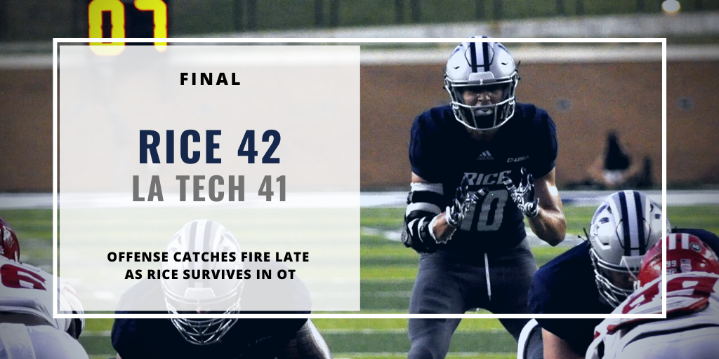 Luke McCaffrey soars, lifting Rice Football past LA Tech